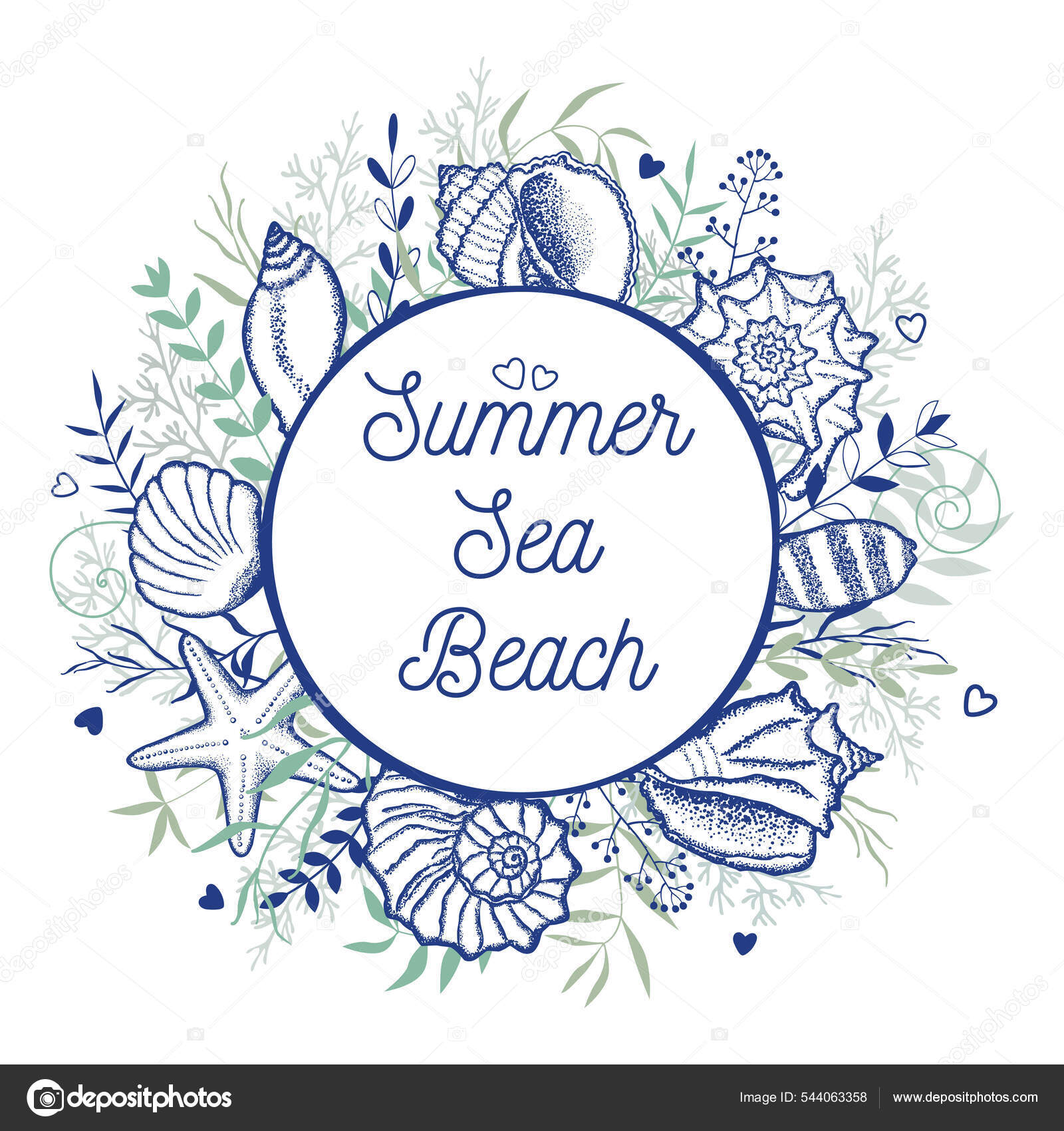Marine Frame Seashells Sea Plants Template Invitations Postcards Stock ...