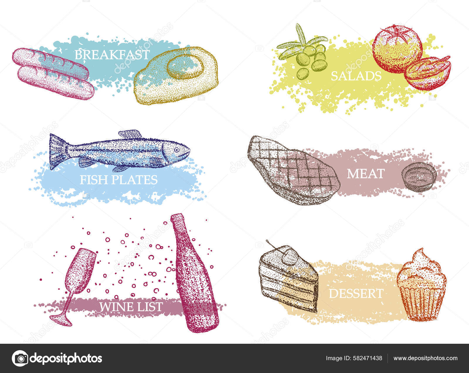 Menu Headers Titles Menu Sections Set Dot Color Drawing Labels Stock ...