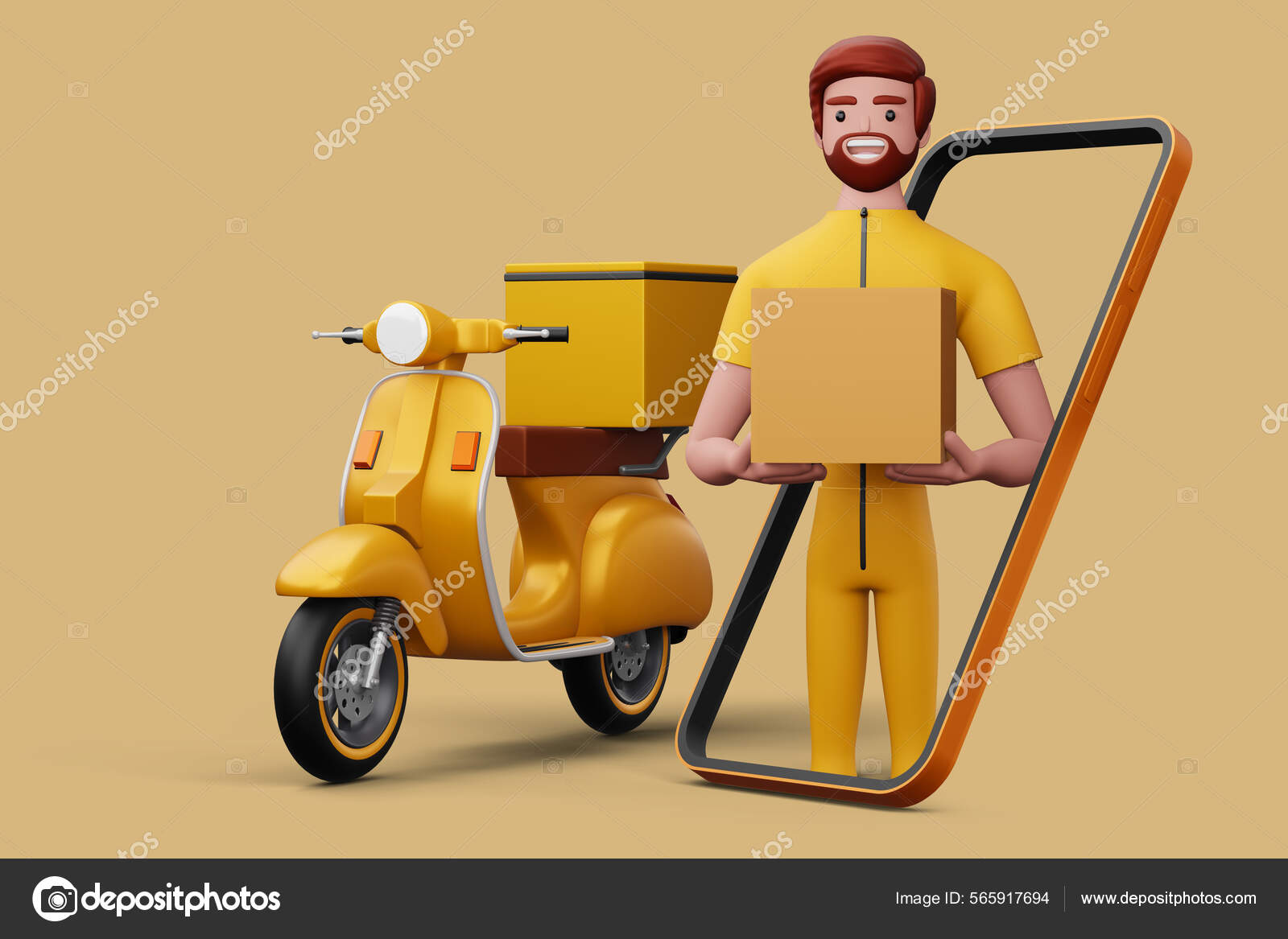 Delivery Man Parcel Box Motorcycle Rendering Stock Illustration by ...