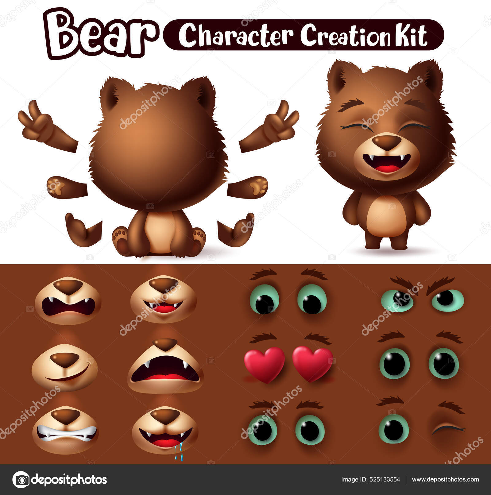 Bear Character Animals Creator Vector Set Bears Animal Characters ...
