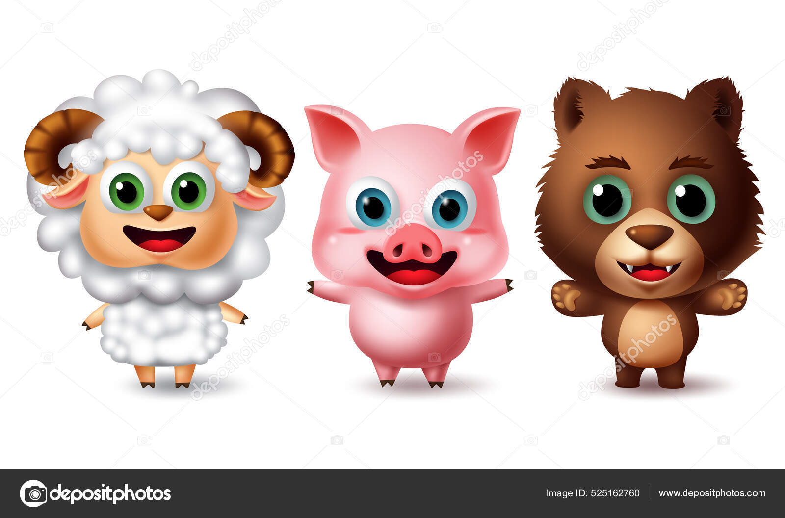 Animal Characters Standing Vector Set Lamb Pig Bear Animal Characters ...