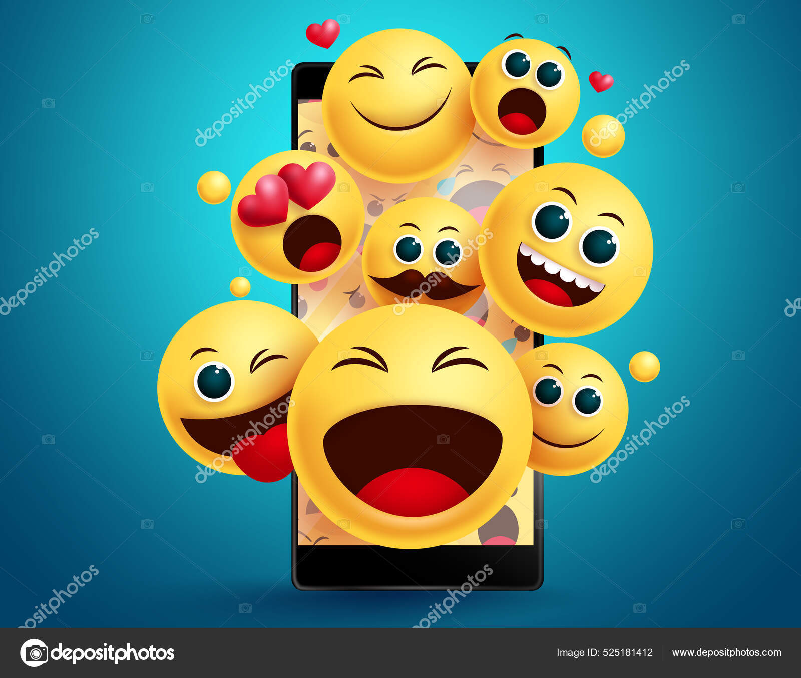 Emoji Smileys Mobile Phone Vector Concept Smiley Emojis Yellow Face ...