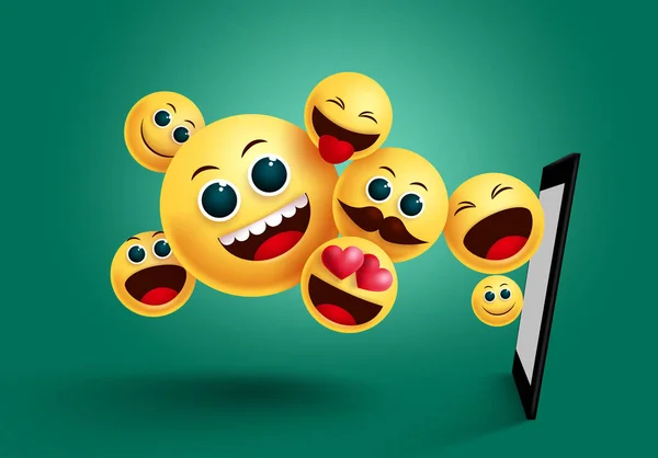Emoji Smileys Mobile Phone Vector Concept Smiley Emojis Yellow Face ...