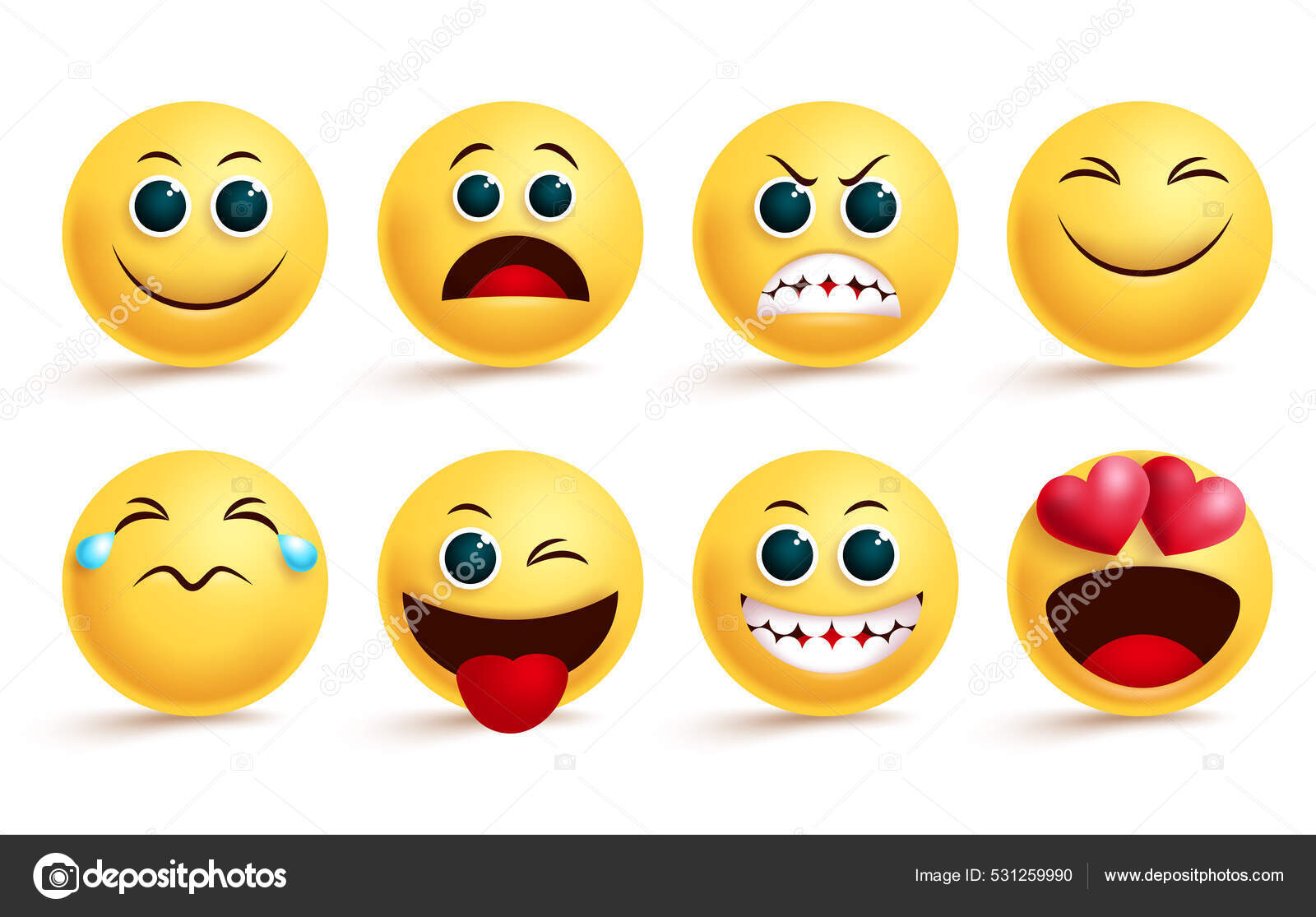 Smiley Emoji Vector Set Emoji Smileys Yellow Face Emoticon Love Stock ...