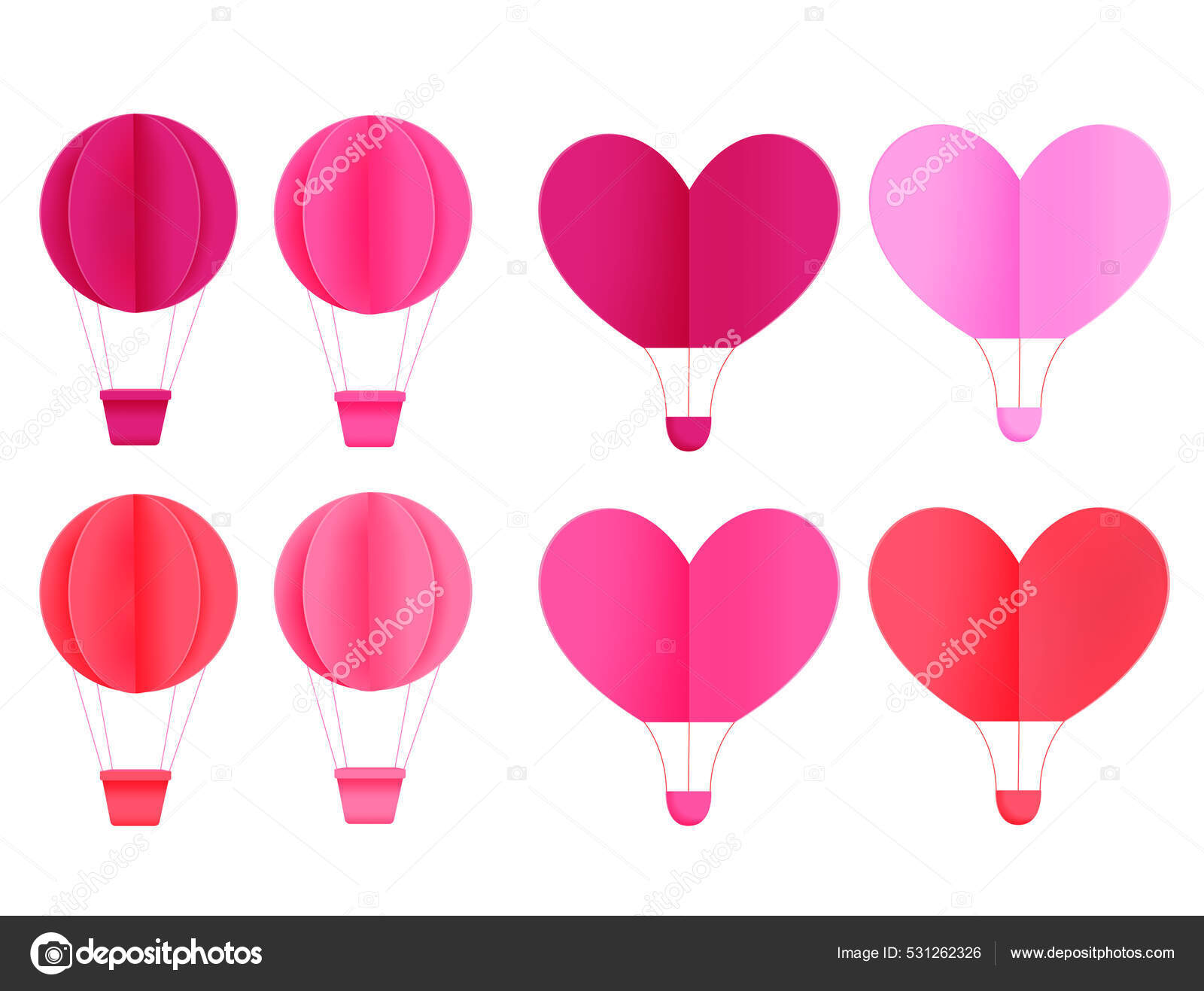 Paper Cut Hot Air Balloon Valentine Vector Set Colorful Hot Stock ...