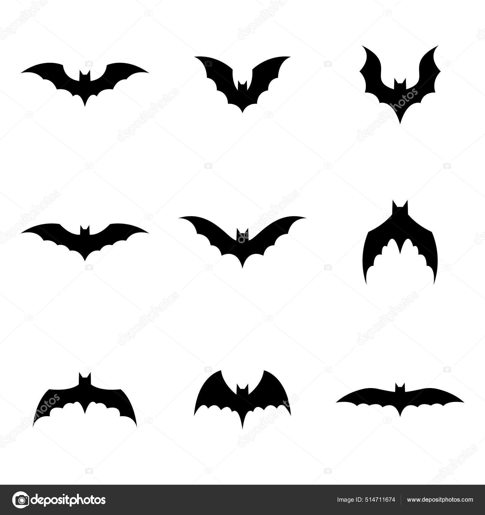 Vector Bat Silhouette Isolated White Background Set Vector Bats Stock ...