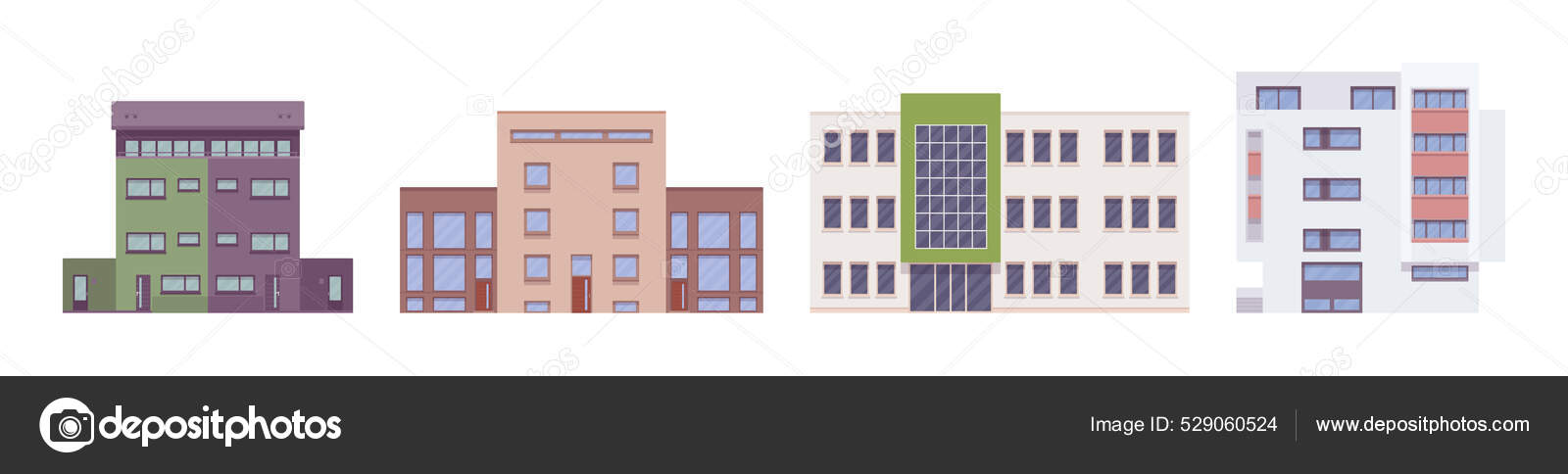 Apartment buildings set, modernist architecture urbanscape Stock Vector ...