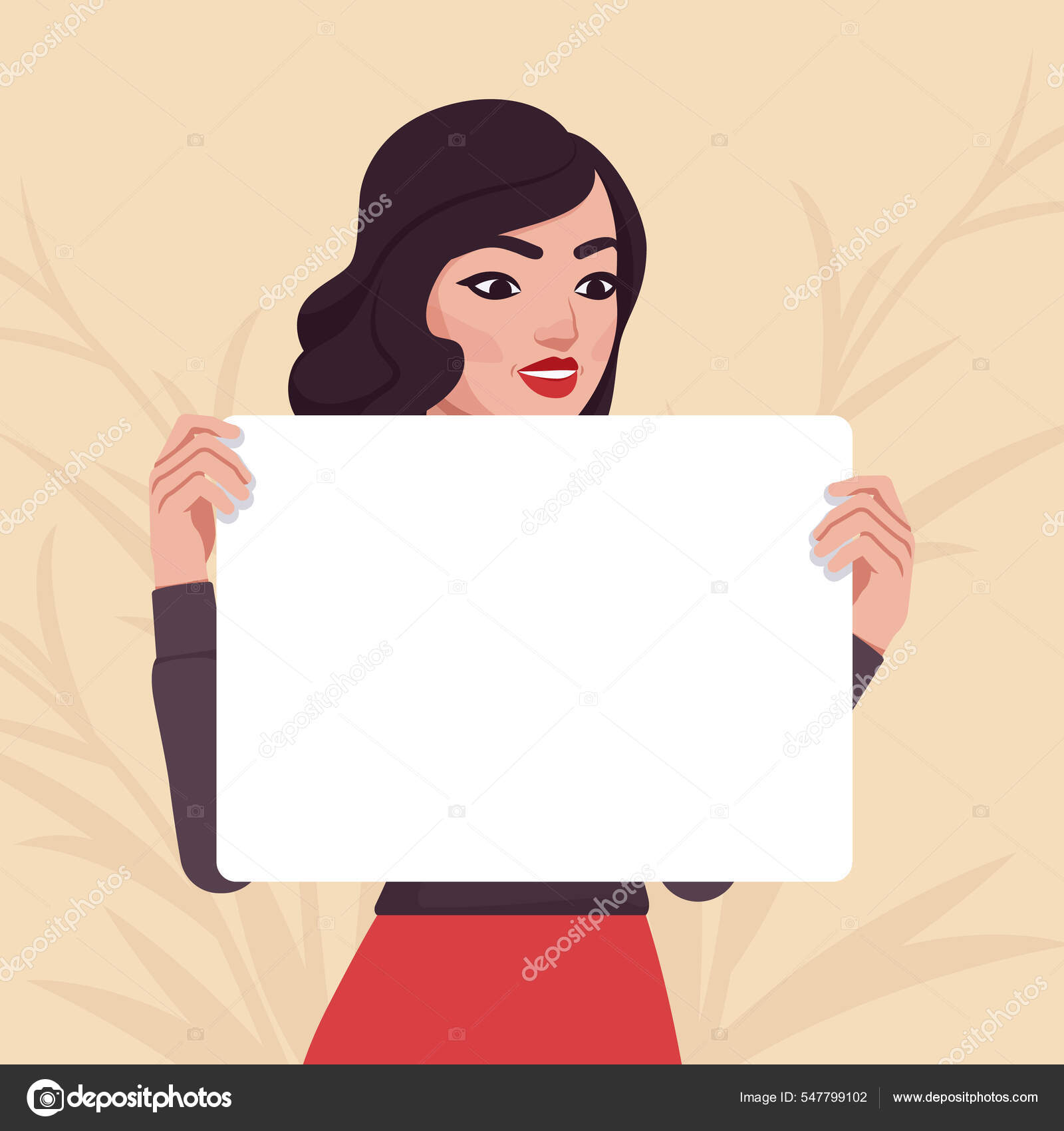 Woman with empty white banner board, beautiful lady Stock Vector Image ...