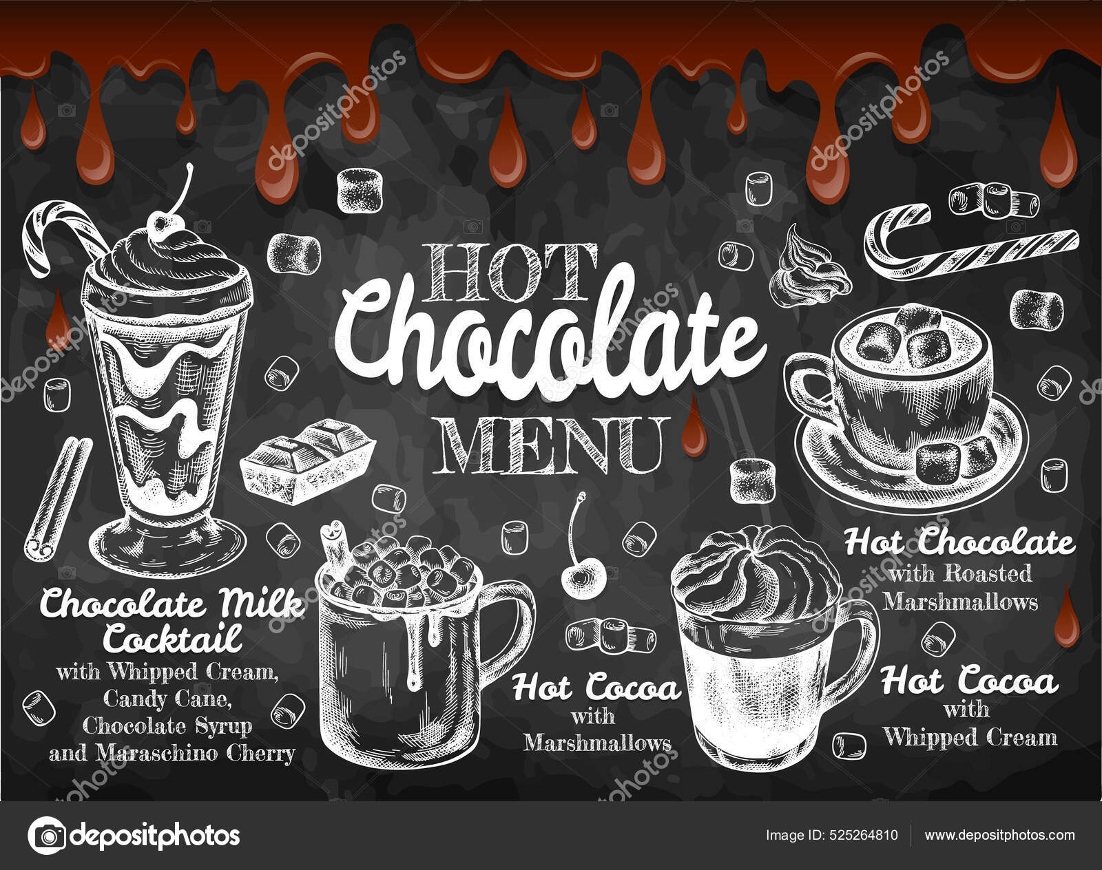 Chalk Drawing Poster Hot Chocolate Menu Melted Chocolate Sketch Hand ...