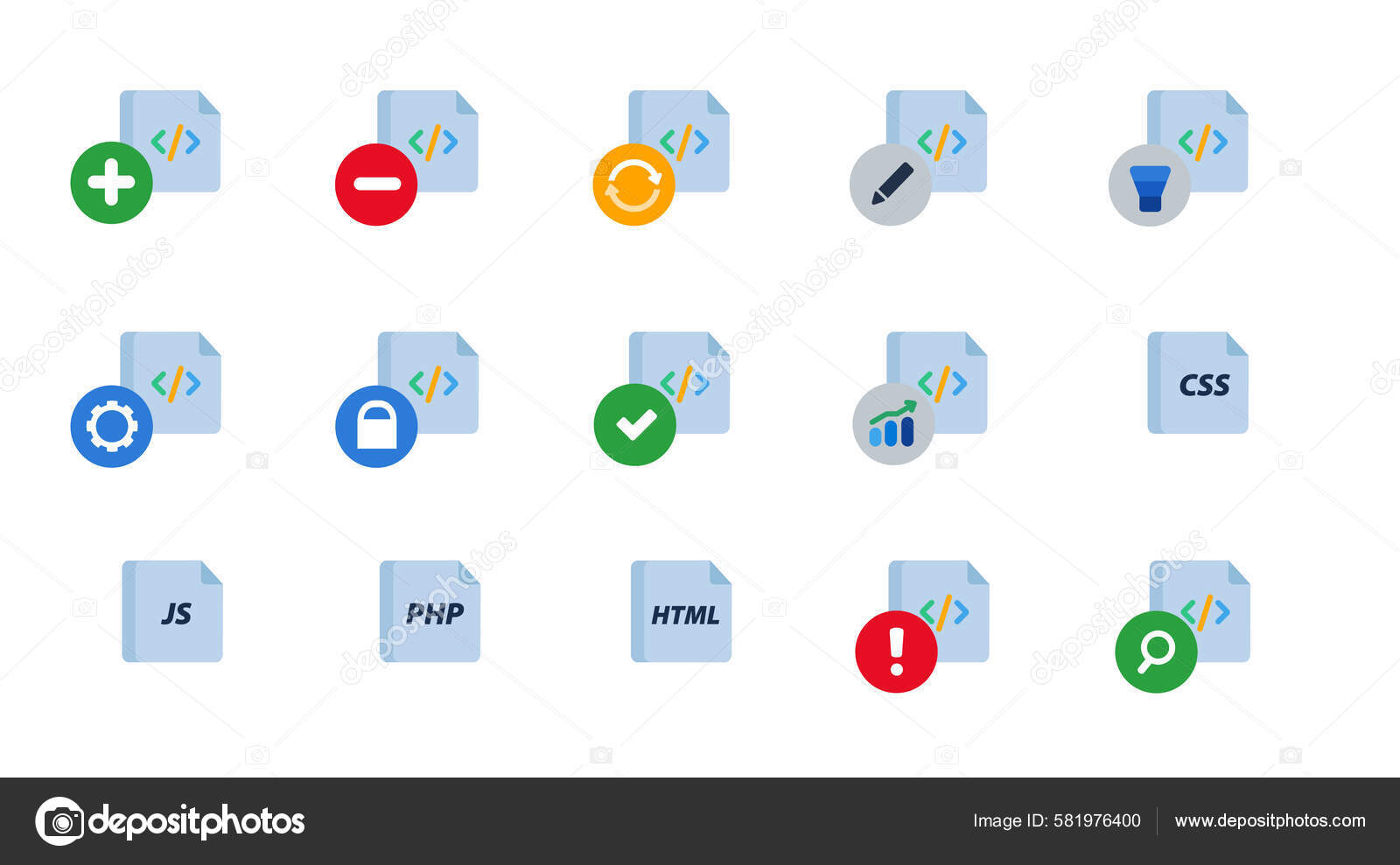 Programming Language Code Script File Icon Set Collection Coding File Stock Vector By