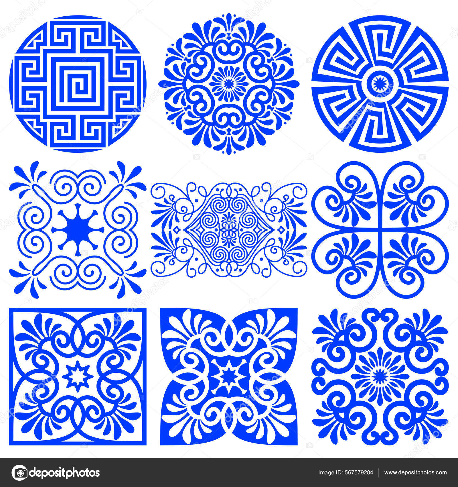 Collection Vector Square Ornaments Traditional Greek Style Ethnic ...