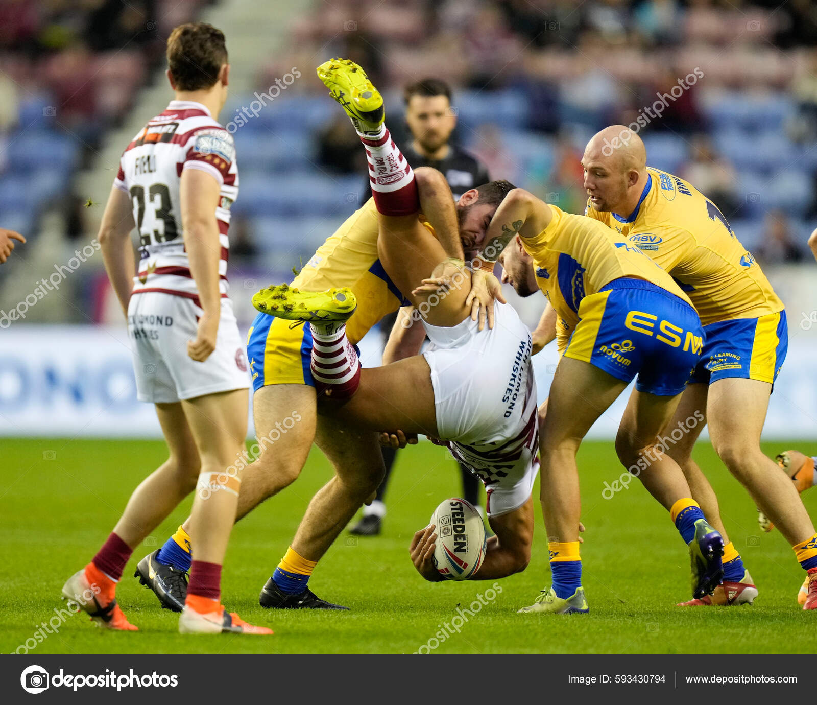 Sam Royle Hull Penalised Dangerous Tackle Patrick Mago Wigan Warriors ...