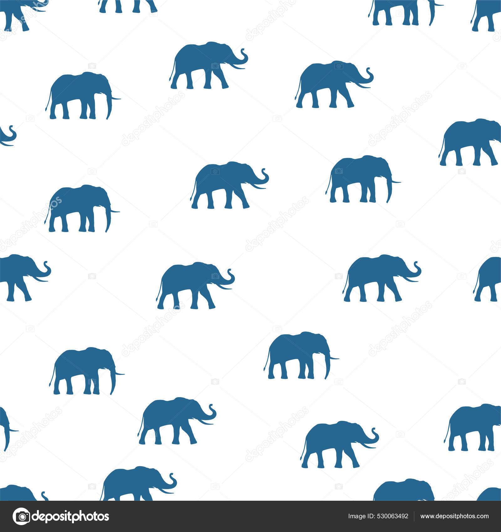 Absurd Seamless Pattern Cute Blue Elephant White Animal Elephant ...