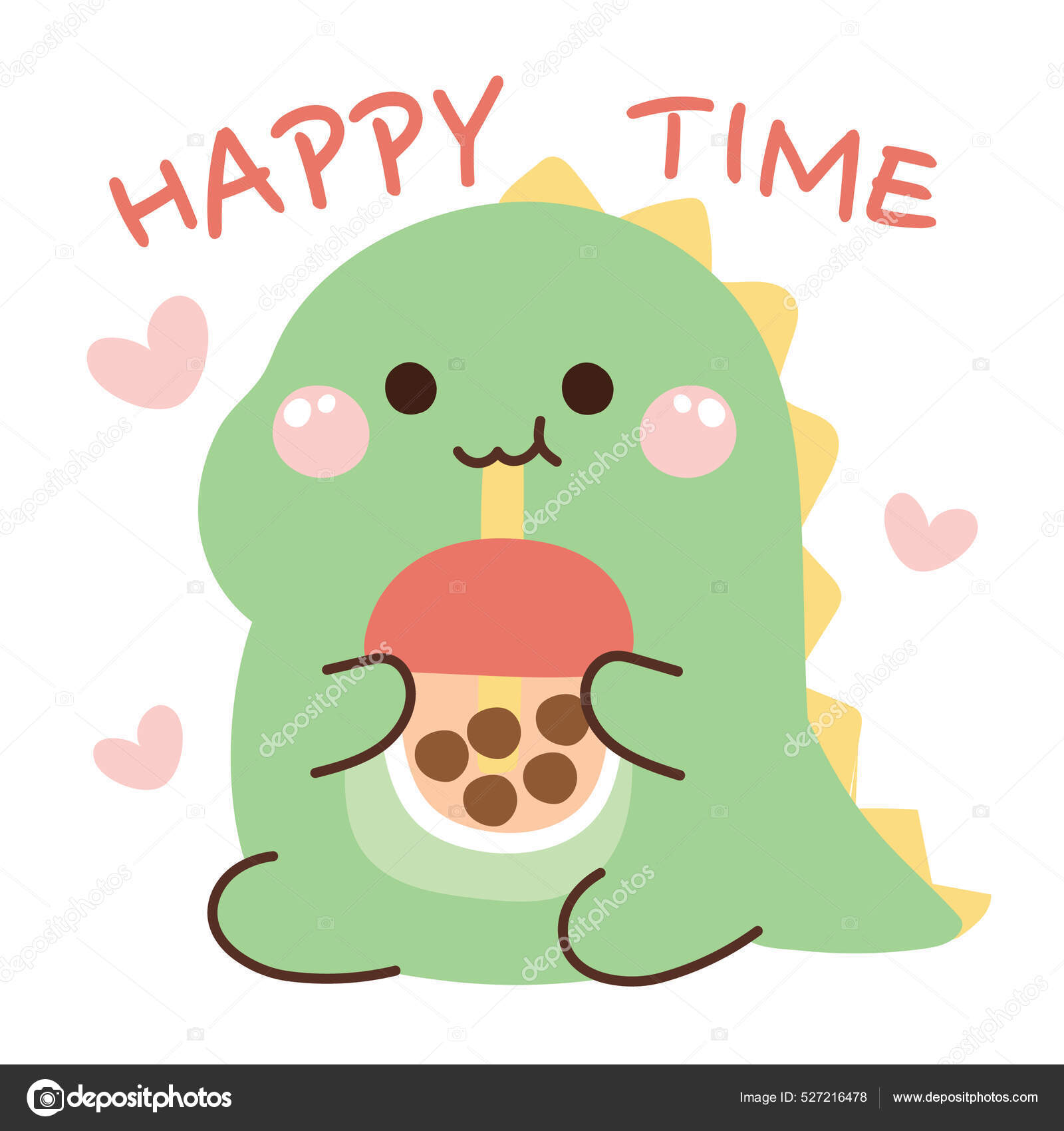 Cute Baby Dinosaur Drink Bubble Milk Tea Happy Time Text Stock Vector ...