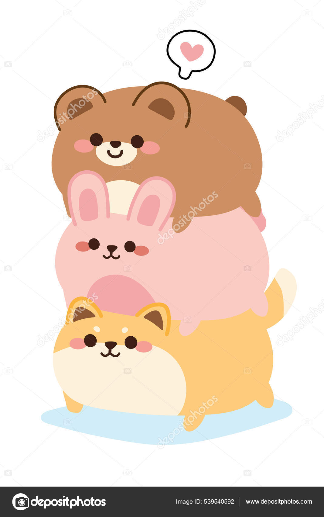 Cute Fat Animal White Background Shiba Inu Dog Rabbit Bear Stock Vector ...