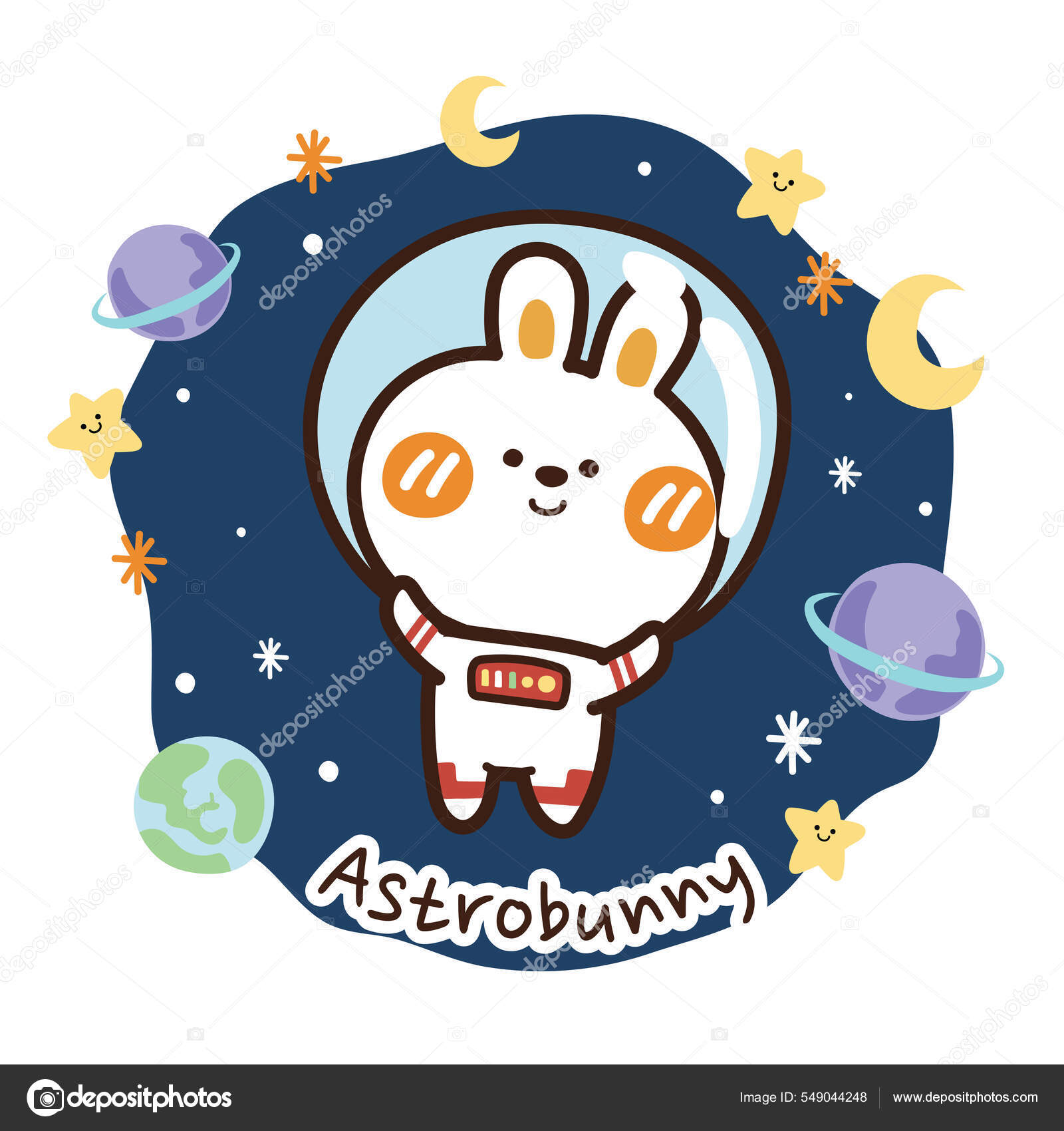 Astronaut Rabbit Space Frame Cartoon Style Galaxy Background Cute Animal Stock Vector by ©ma_nud ...