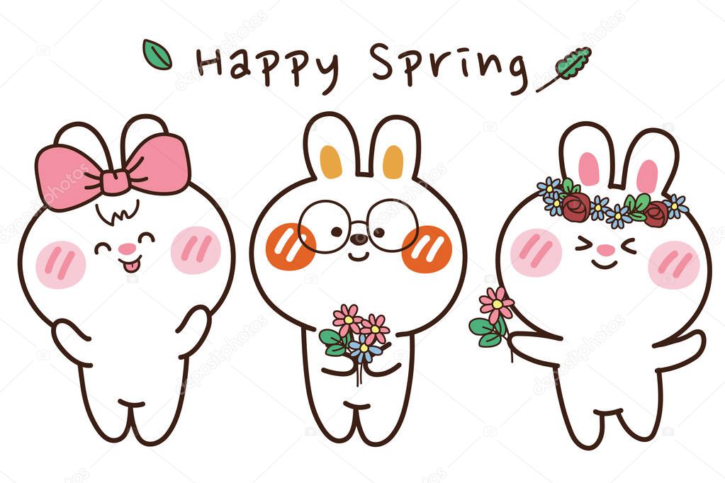 Feliz escritura de primavera con lindo personaje de dibujos animados de ...