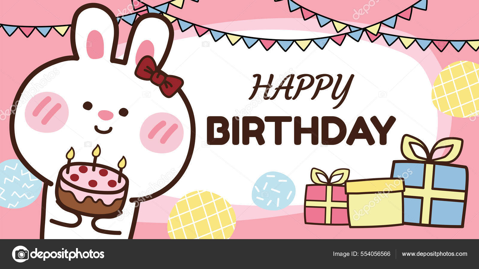 Happy Birthday Text Rabbit Hold Cake Birthday Background Cartoon Rabbit ...