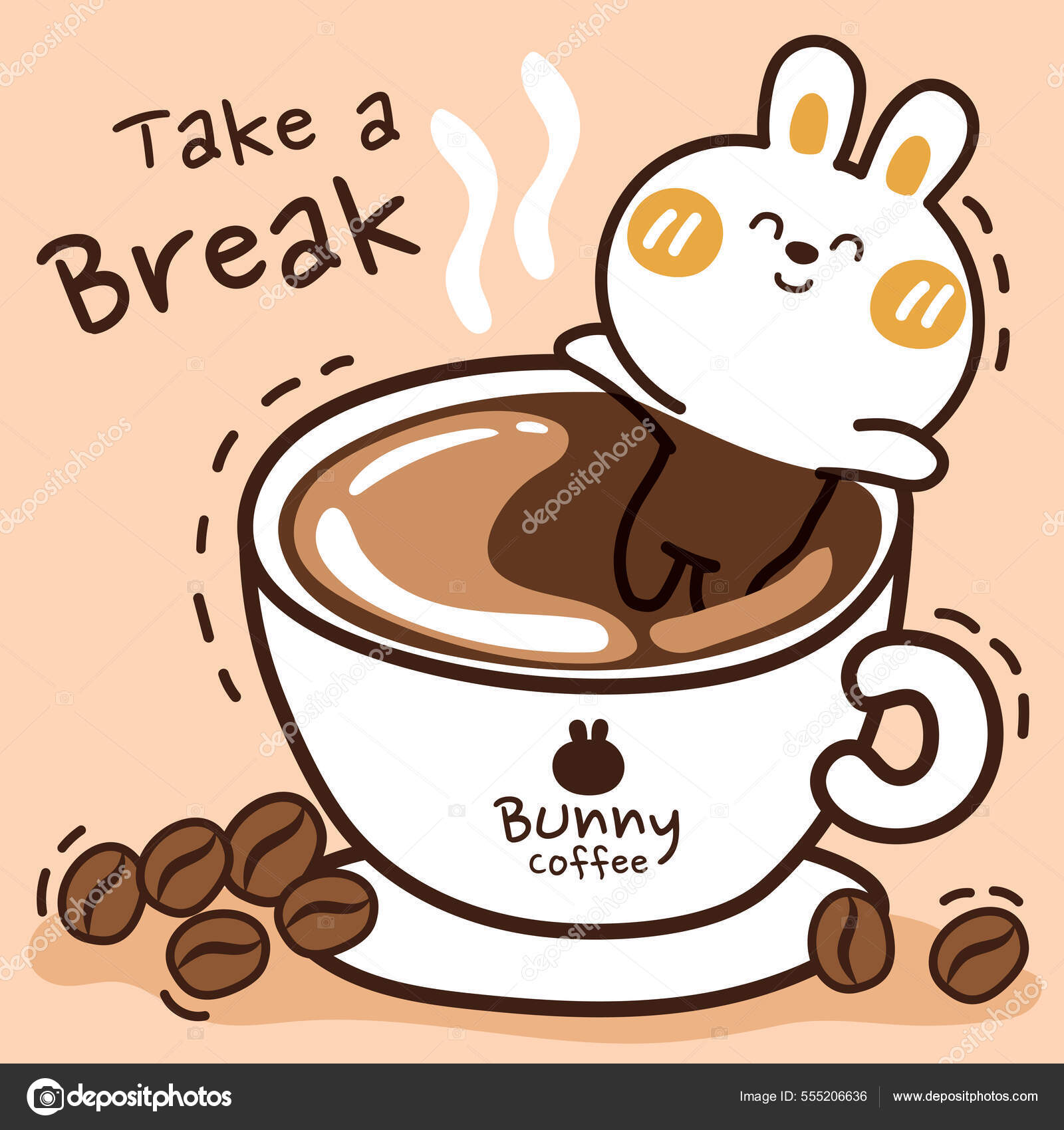 Cute Rabbit Cup Warm Coffee Bunny Coffee Logo Take Break Stock Vector ...