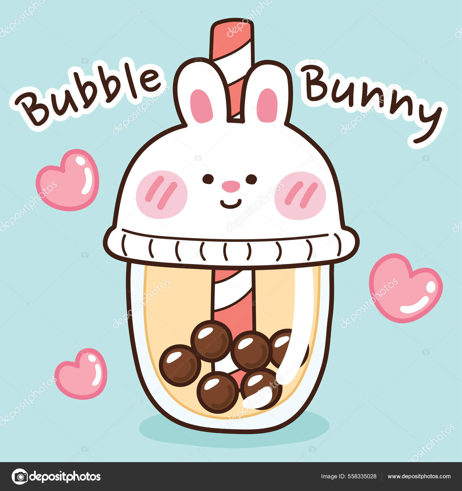 Vector Illustration Bubble Milk Tea Rabbit Cup Cartoon Blue Background ...