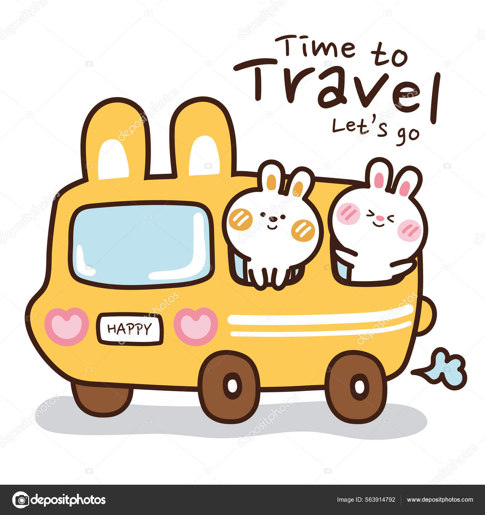 Rabbit Bunny Bus Hand Drawn Time Travel Writing Background Summer Stock ...
