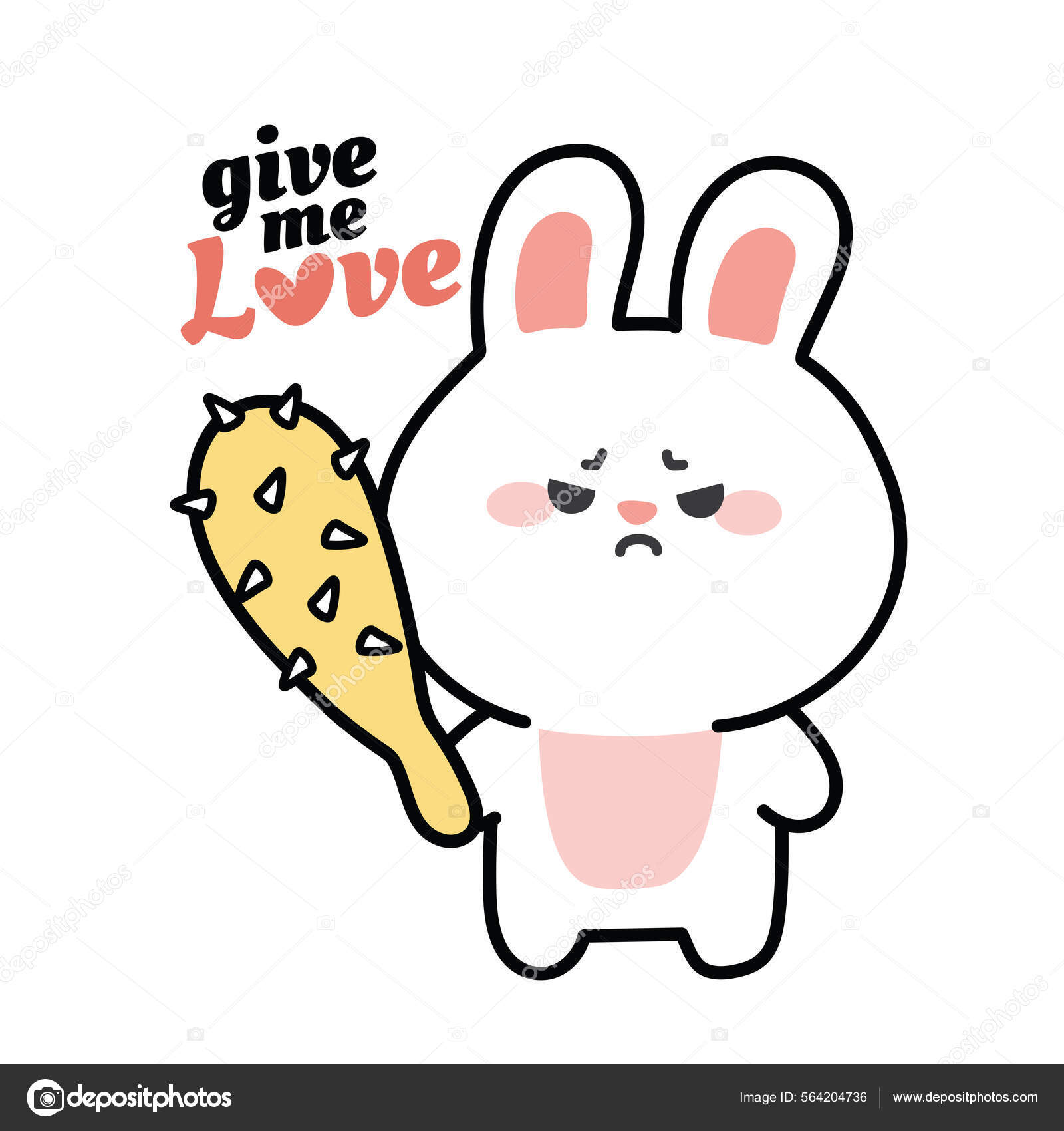 Angry Rabbit Hold Weapon Give Love Text Cartoon Animal Funny Stock ...