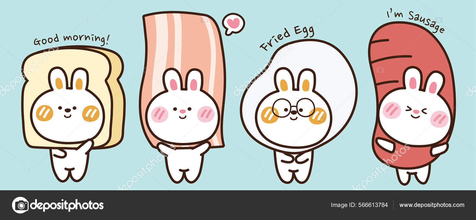 Set Rabbit Food Head Background Bread Bacon Fried Egg Sausage Stock ...