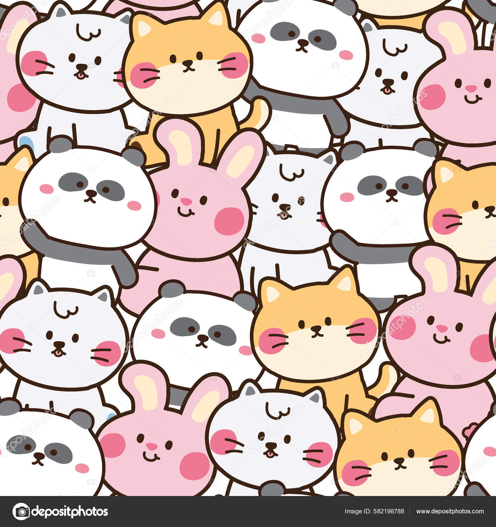 Panda Anjing Kelinci Kucing Tangan Drawn Repeat Seamless Pola Lucu ...