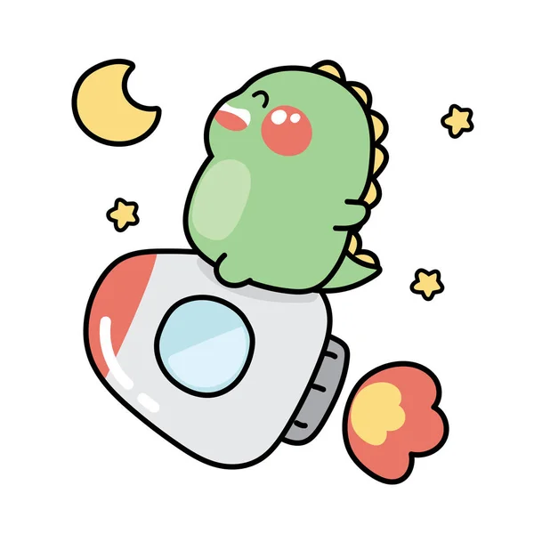 Cute happy dinosaur sit on rocket with star and moon cartoon.Funny ...