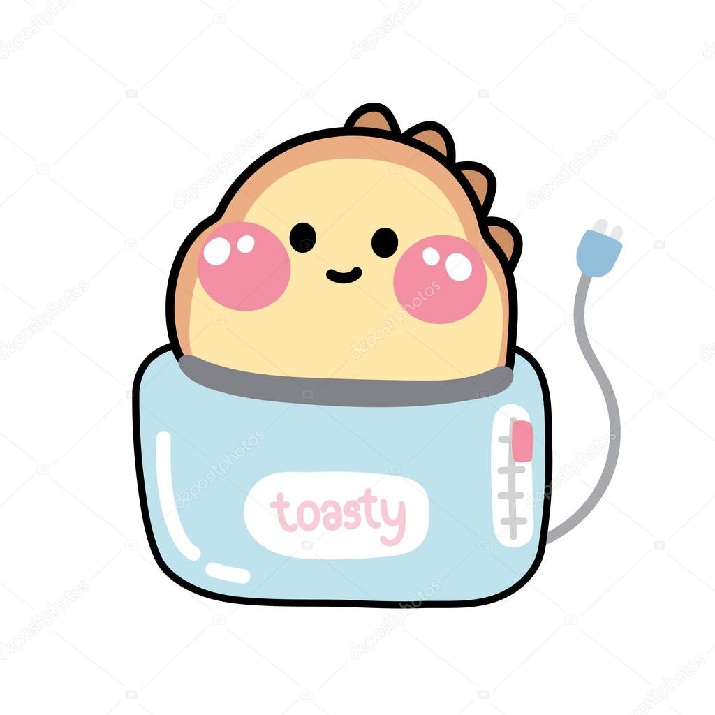 Cute toasty in dinosaur shape cartoon hand drawn on white background ...
