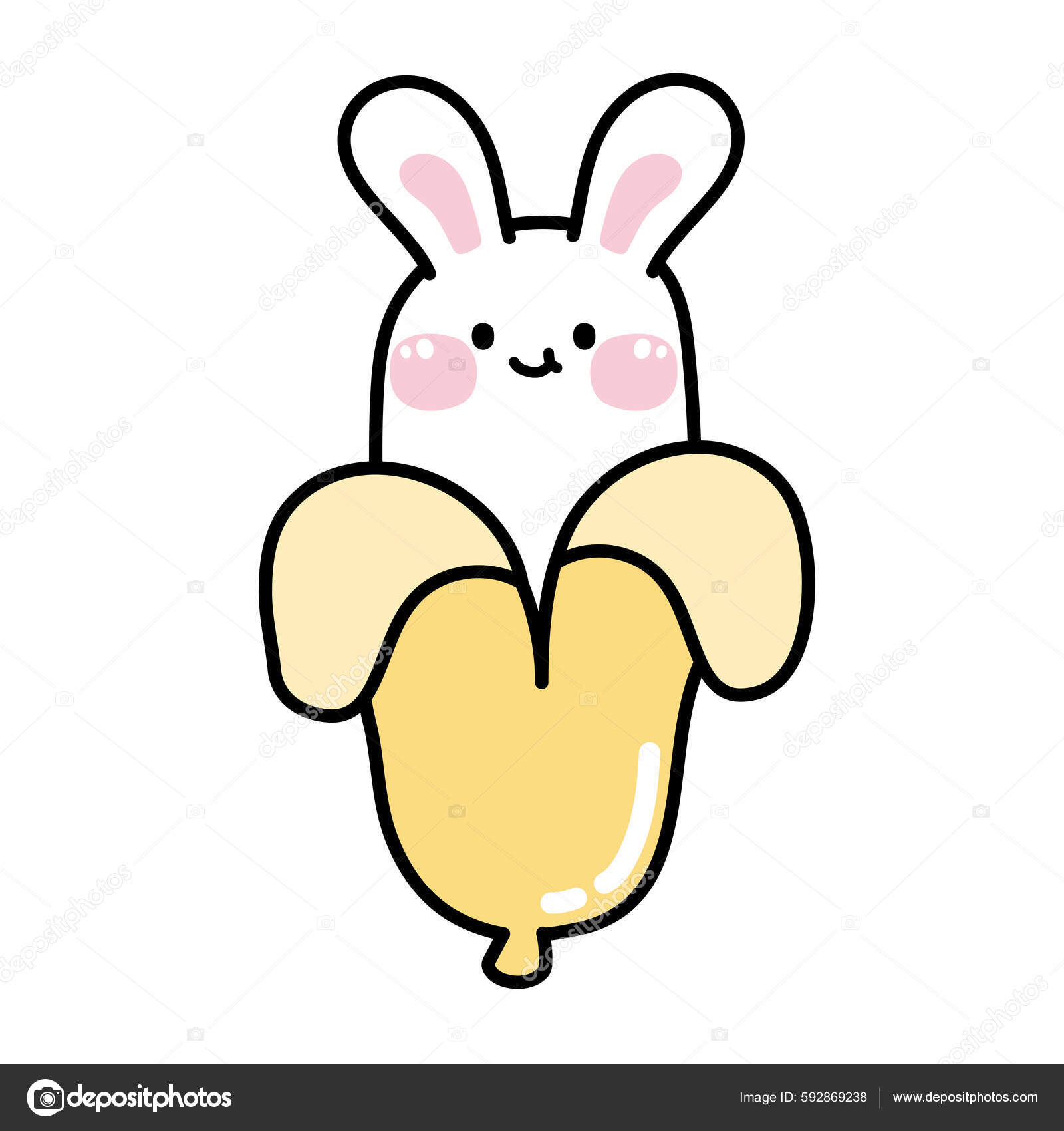 Cute Rabbit Banana Fruit Cartoon White Background Funny Character ...