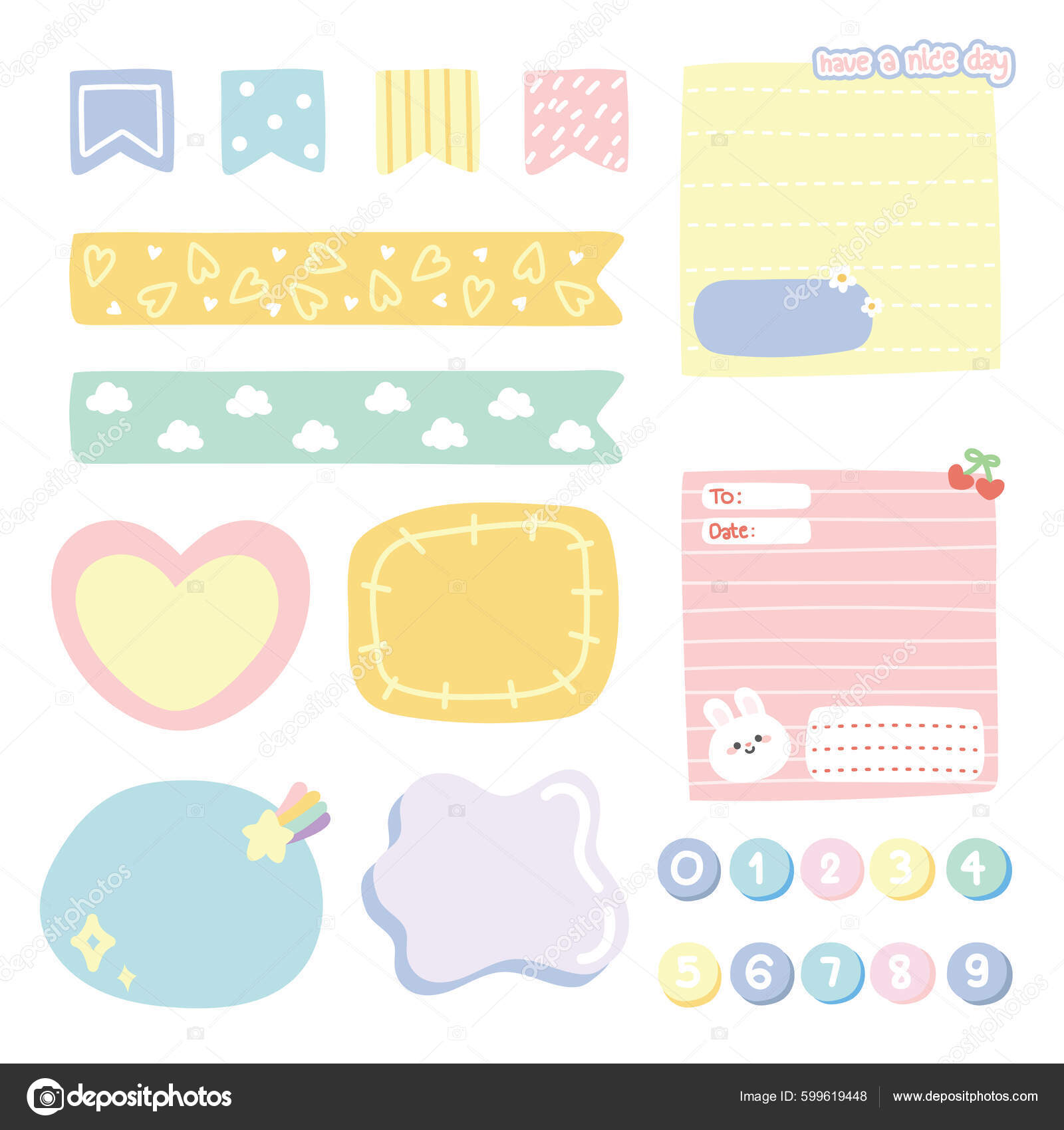 Set Cute Paper Note Pastel Color Stationary Collection Paper Tape Stock ...