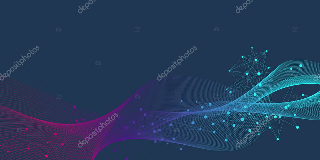 Expansi n de la vida. Fondo de explosi n colorido con l nea conectada y puntos, flujo de onda ...