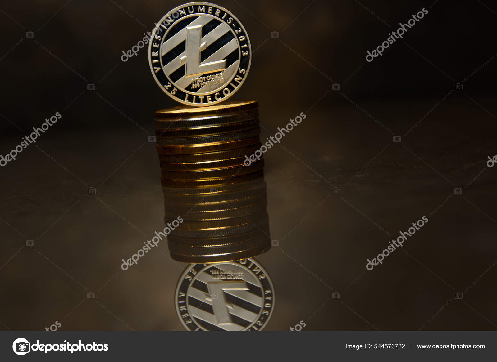 Silver Litecoin Pile Coins Reflective Surface — Stock Editorial Photo ...
