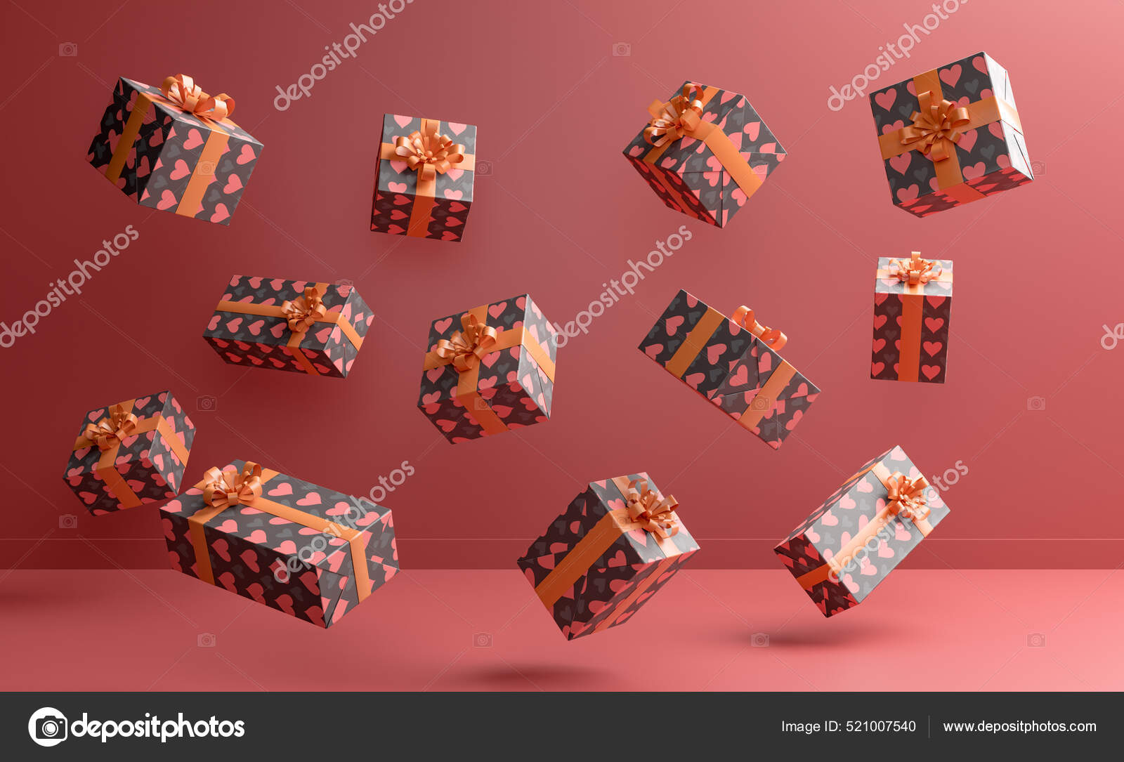 Gift Boxes Different Sizes Patterns Hearts Floating Air Holiday Concept ...