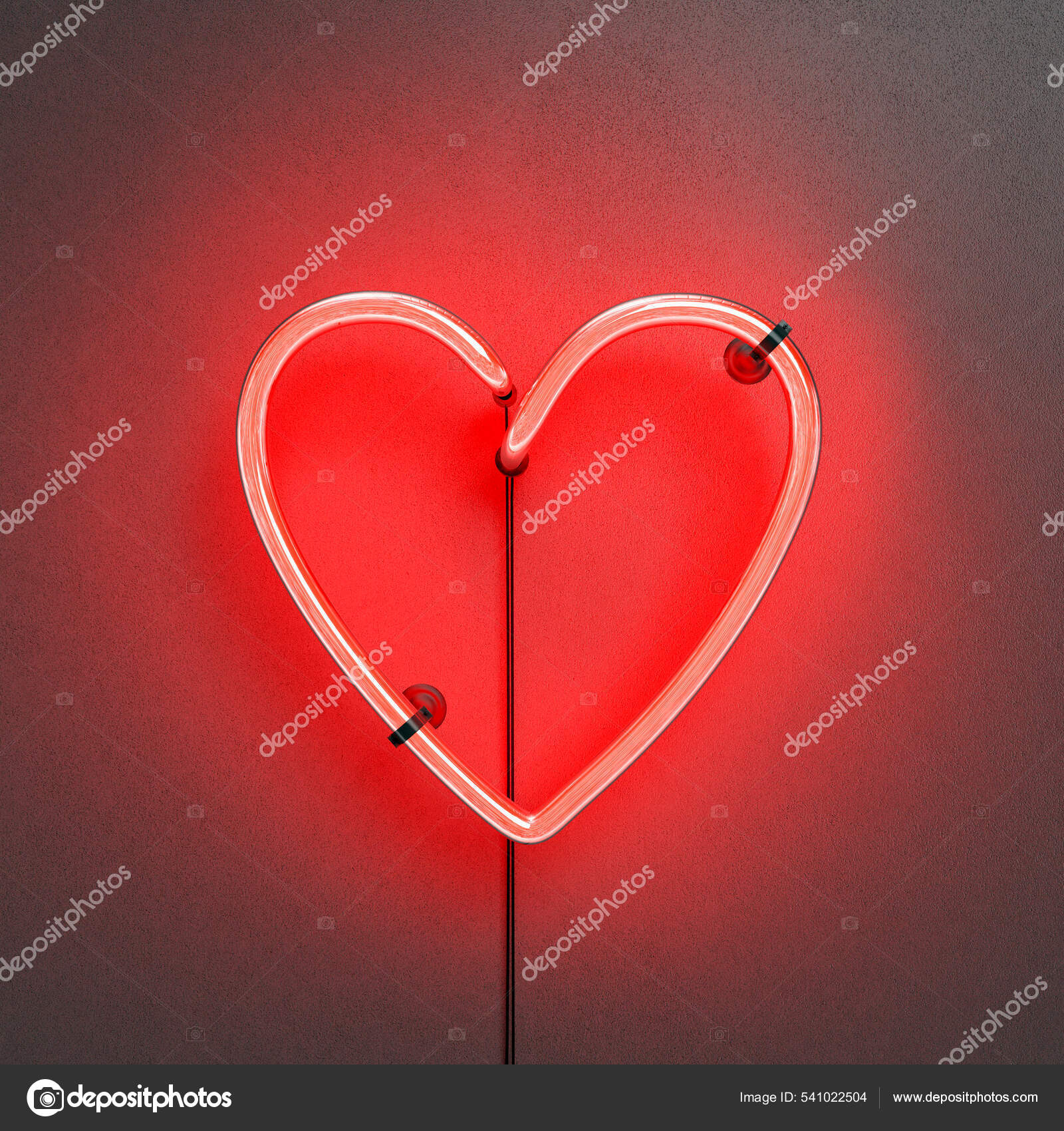 Red Neon Lamp Shape Heart Minimal Concept Valentine Love Greeting ...