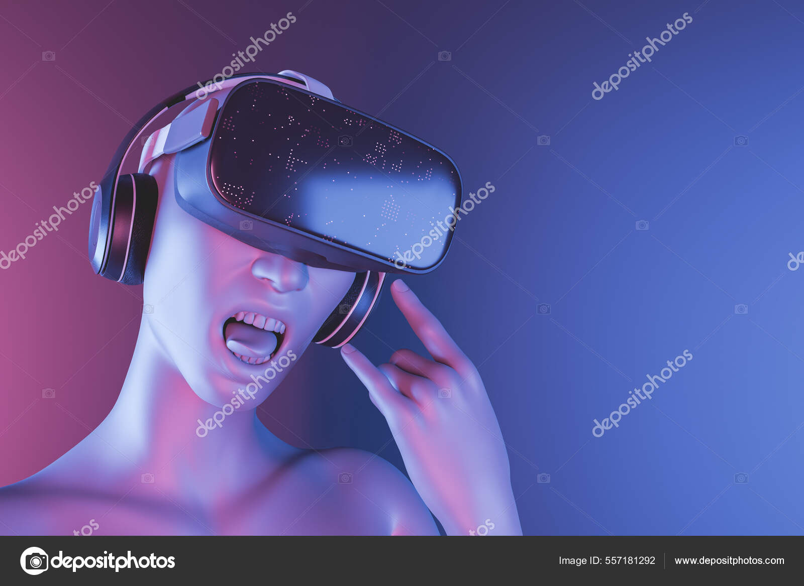 Portrait Girl Rocker Expression Virtual Reality Glasses Headset ...