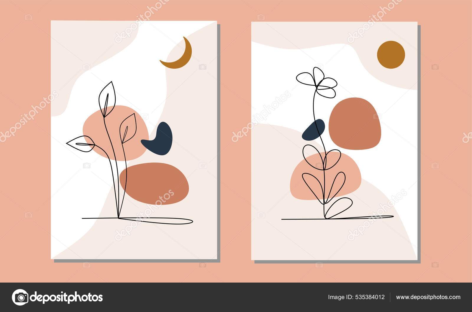 Set Two Line Art Flowers Organic Shapes Wall Art Bontanical Stock ...