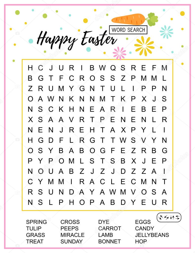 Puzzle de búsqueda de palabras de Pascua. Juego educativo para niños ...