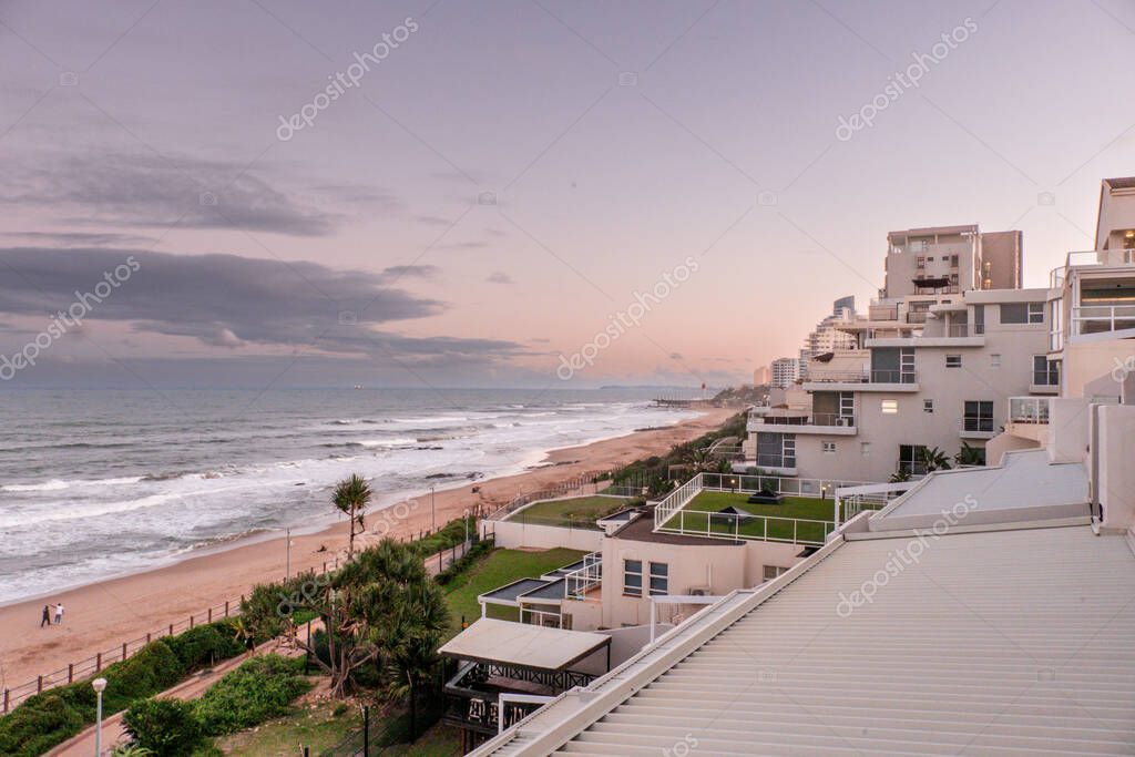Elevated view along the beach of Umhlanga Rocks near Durban in Kwa-Zulu ...