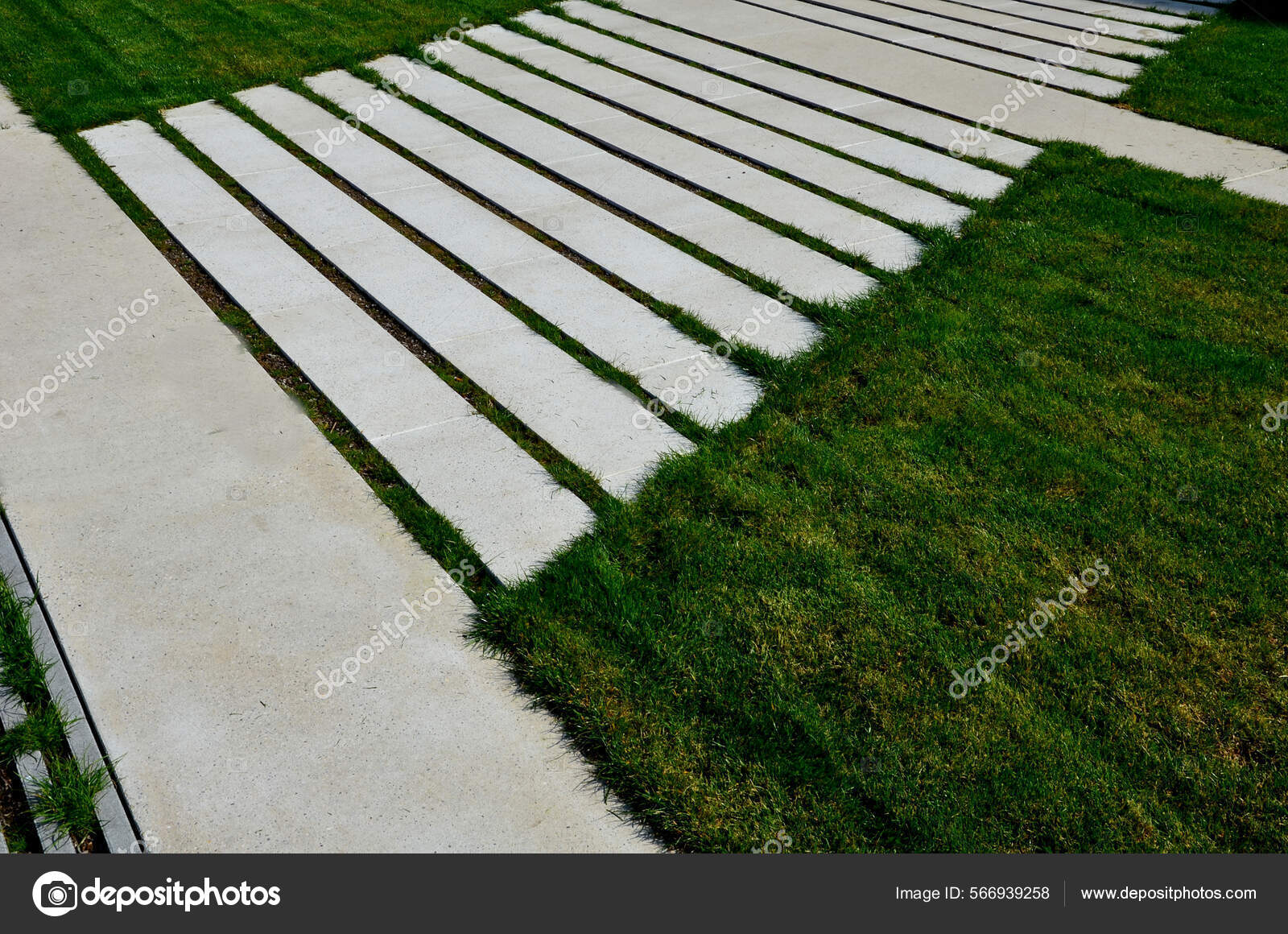 Path Grassy Meadow Garden Tiles Stripes Tile Pattern Concrete White ...