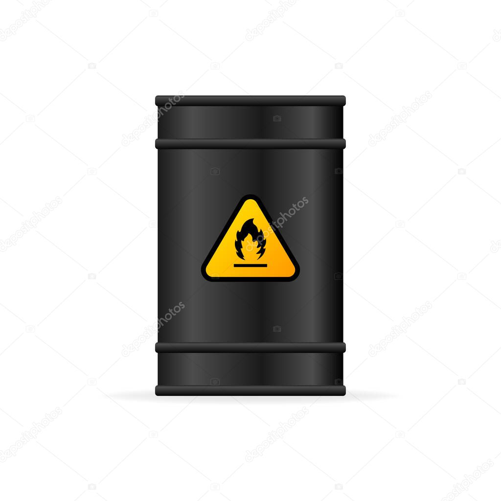 Ilustración de barril con signo inflamable sobre fondo blanco ...