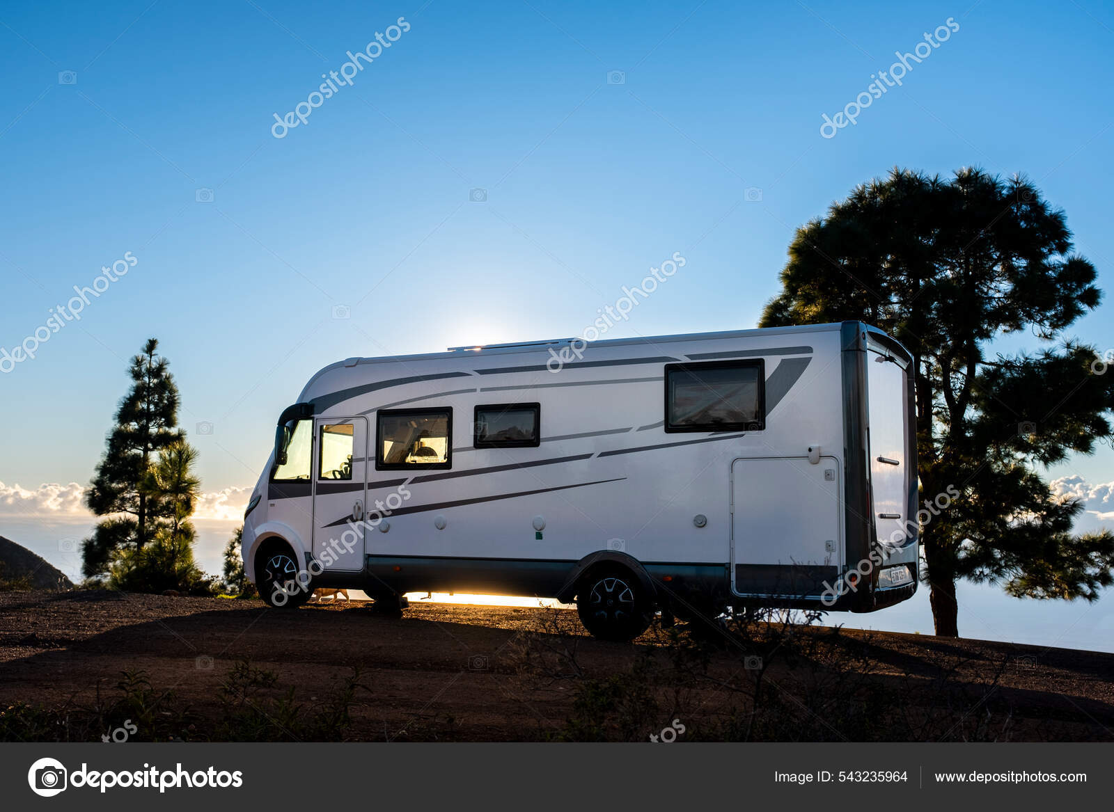Big Camper Motorhome Parked Road Nature Space Enjoy Total Freedom Stock ...