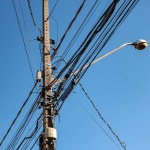 Street Light Electric Spotlight Pole Blue Sky Background Stock Photo by ...