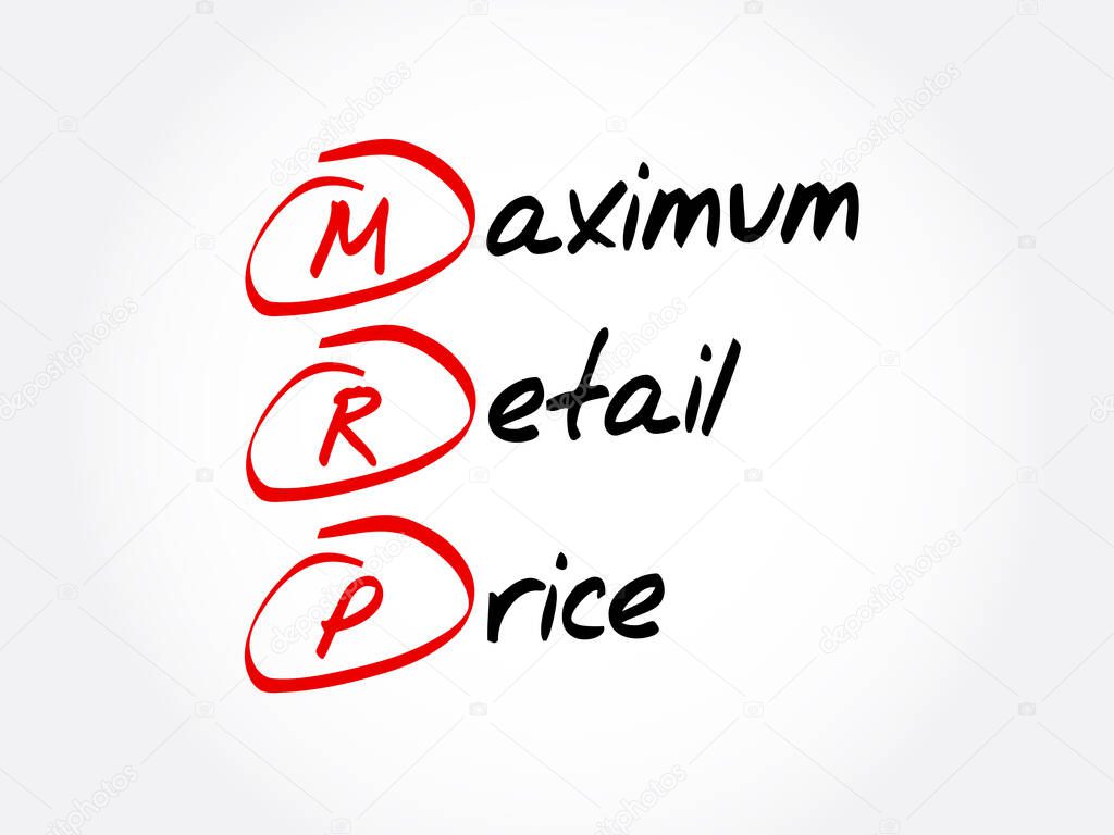 MRP - acrónimo máximo de precio al por menor, fondo de concepto ...