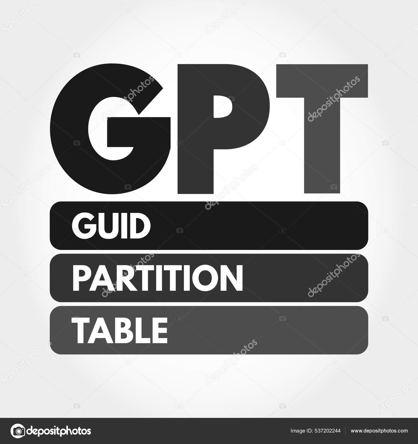 Gpt Guid Partition Table Acronym Technology Concept Background Stock ...