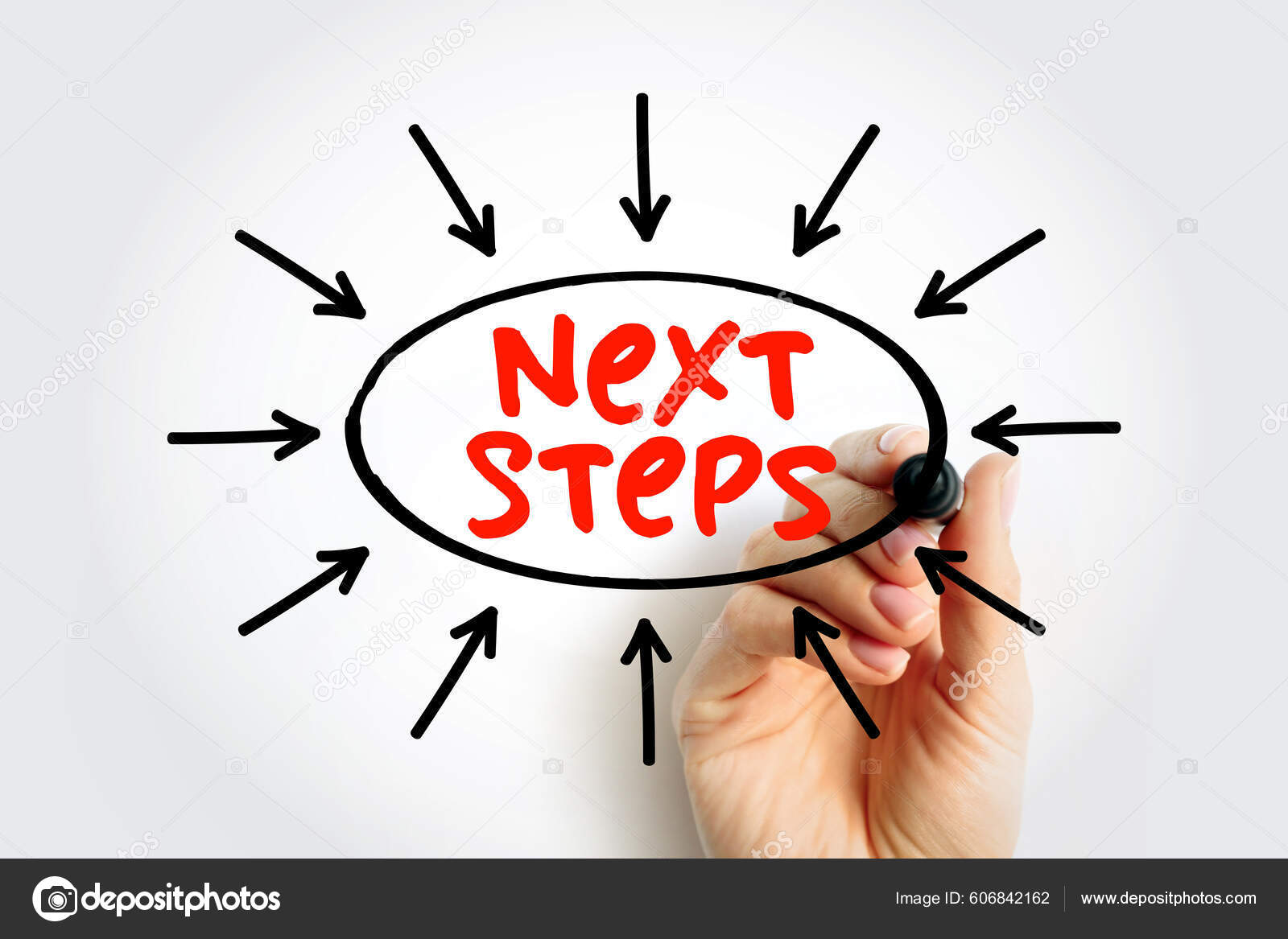 Next Steps Text Arrows Concept Presentations Reports — Stock Photo ...