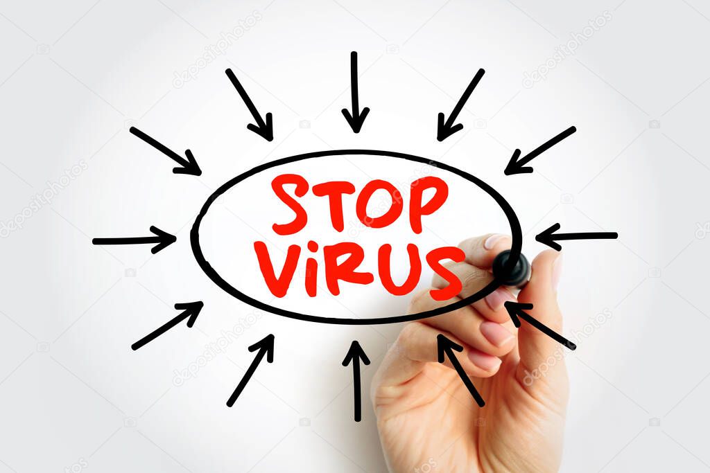 Stop Virus texto con flechas, concepto de salud para presentaciones e ...