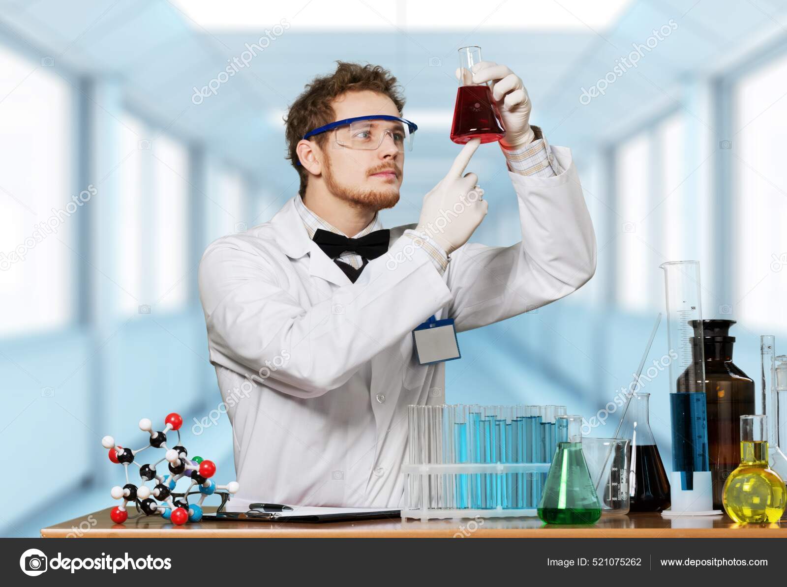 Scientist Young Man Colored Liquid Laboratory Stock Photo by ...