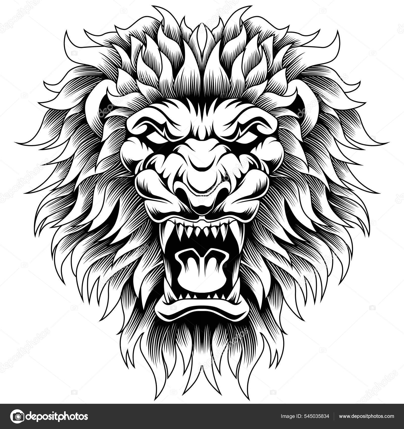 Angry Lion Head Vector Tattoo Style Black White Stock Vector Image by ...